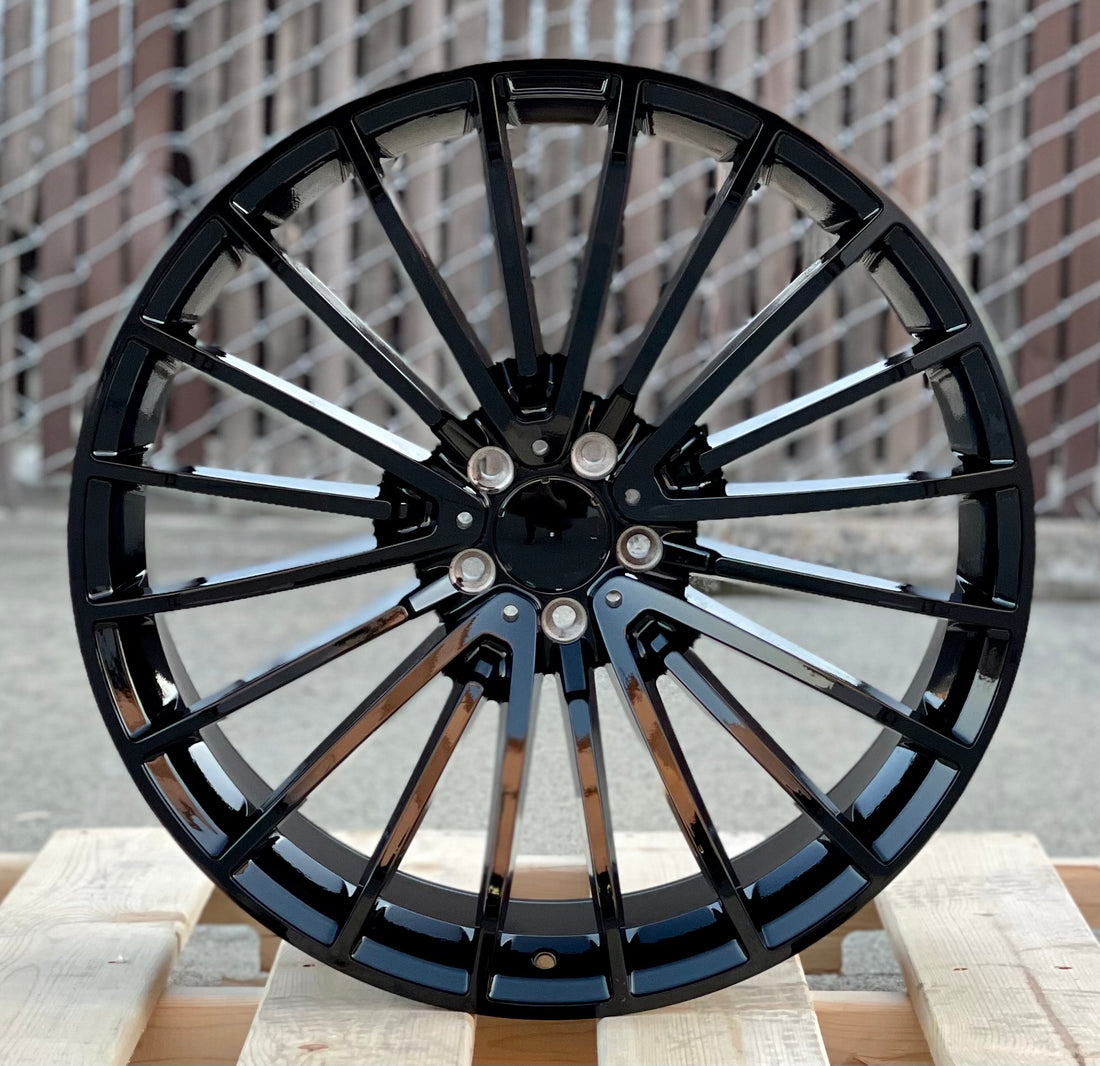 22" AMG Style Gloss Black Staggered Wheels Fits Mercedes S550 S580 S60 ...